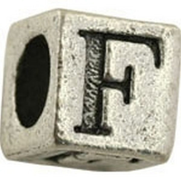 Pewter-5.5mm Block Letter-F-Bead-Antique Silver - Tamara Scott Designs