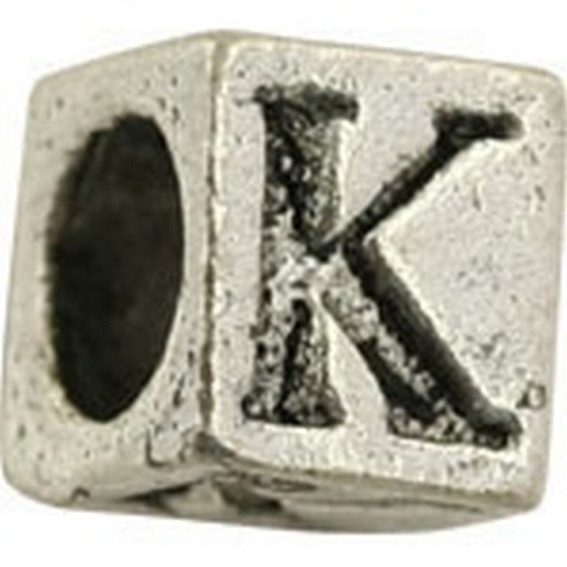 Pewter-5.5mm Block Letter-K-Bead-Antique Silver - Tamara Scott Designs