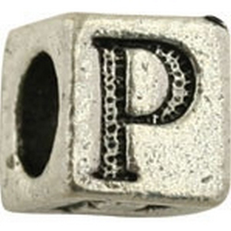 Pewter-5.5mm Block Letter-P-Bead-Antique Silver - Tamara Scott Designs